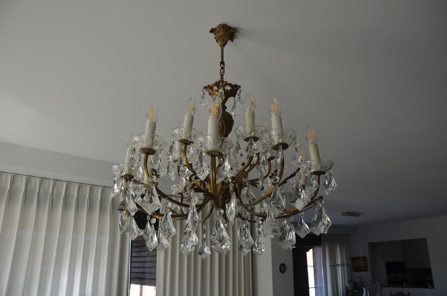 Koperen luster met kristal 15 lichtpunten • nv Lussis M&N